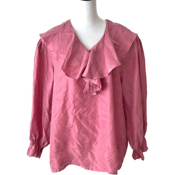 Gitano | Tops | Vintage Gitano Rose Silk Blouse 388w Ruffled Collar ...